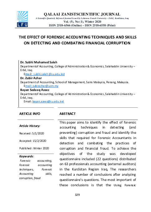 (PDF) The Effect Of Forensic Accounting Techniques And Skills On Detecting And Combating ...