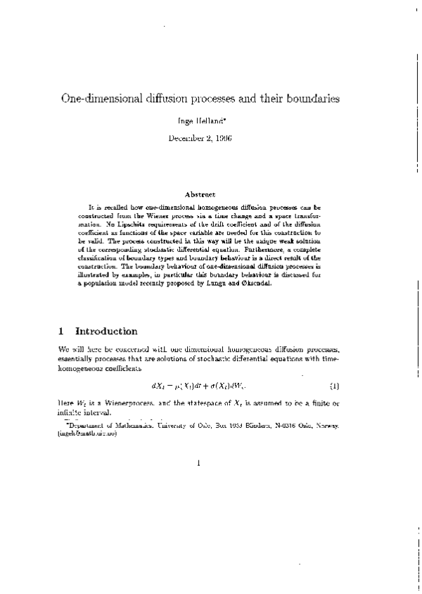 (PDF) One-dimensional diffusion processes and their boundaries