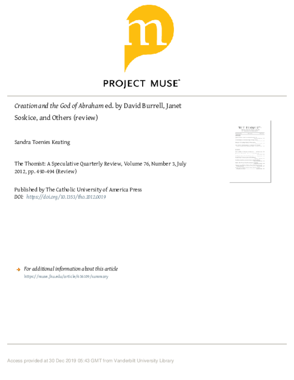 (PDF) Creation and the God of Abraham ed. by David Burrell, Janet ...