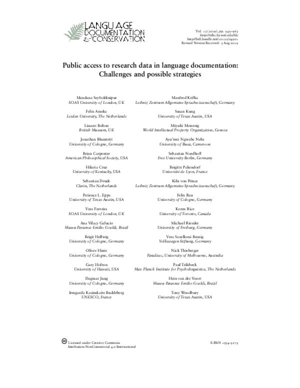 (PDF) Public access to research data in language documentation: Challenges and possible strategies