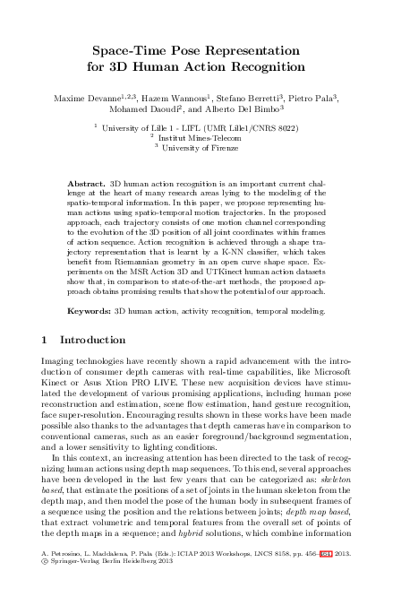 (PDF) Space-Time Pose Representation for 3D Human Action Recognition