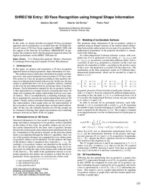 (PDF) SHREC’08 entry: 3D face recognition using integral shape information