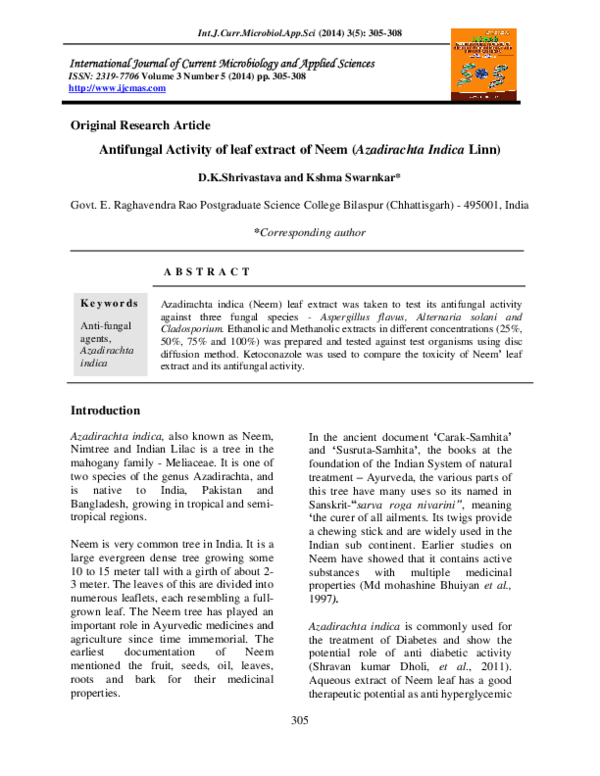 (PDF) Antifungal Activity of leaf extract of Neem (Azadirachta Indica Linn)