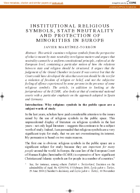 (PDF) Institutional religious symbols, state neutrality and protection ...
