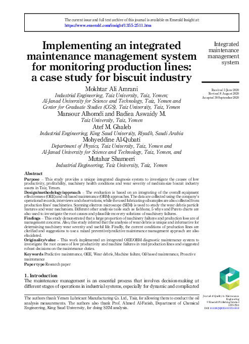 (PDF) Implementing an integrated maintenance management system for monitoring production lines ...