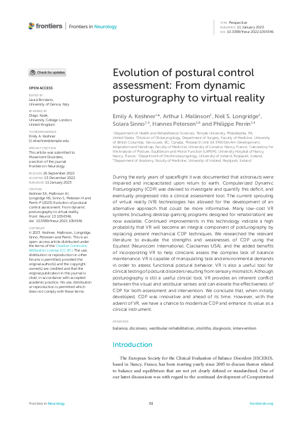 (PDF) Evolution of postural control assessment: From dynamic posturography to virtual reality