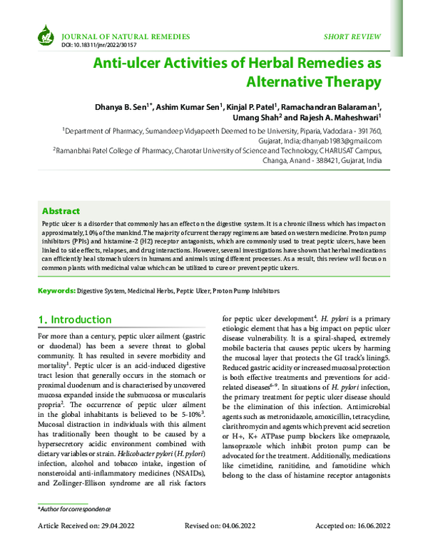 (PDF) Anti-ulcer Activities of Herbal Remedies as Alternative Therapy