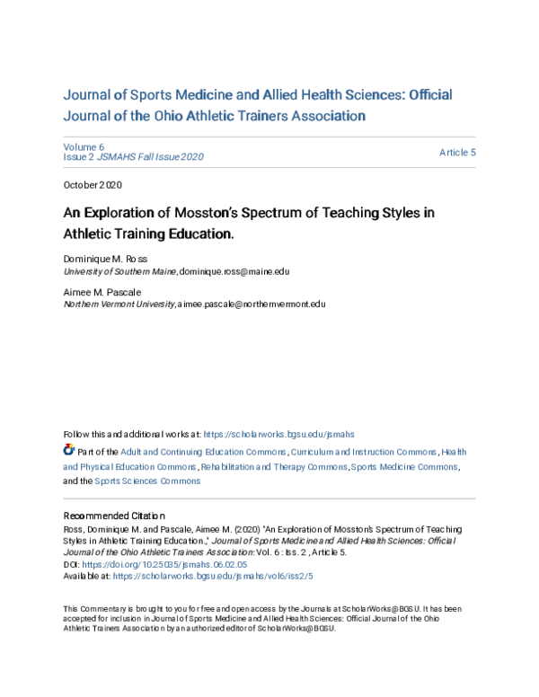 (PDF) An Exploration of Mosston’s Spectrum of Teaching Styles in ...