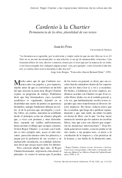 (PDF) Cardenio à la Chartier