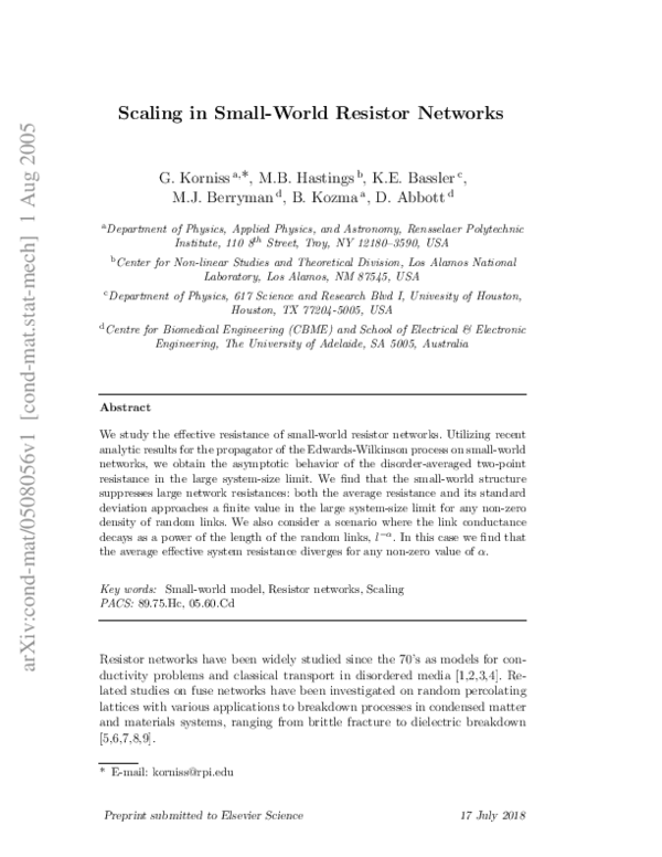 (PDF) Scaling in small-world resistor networks