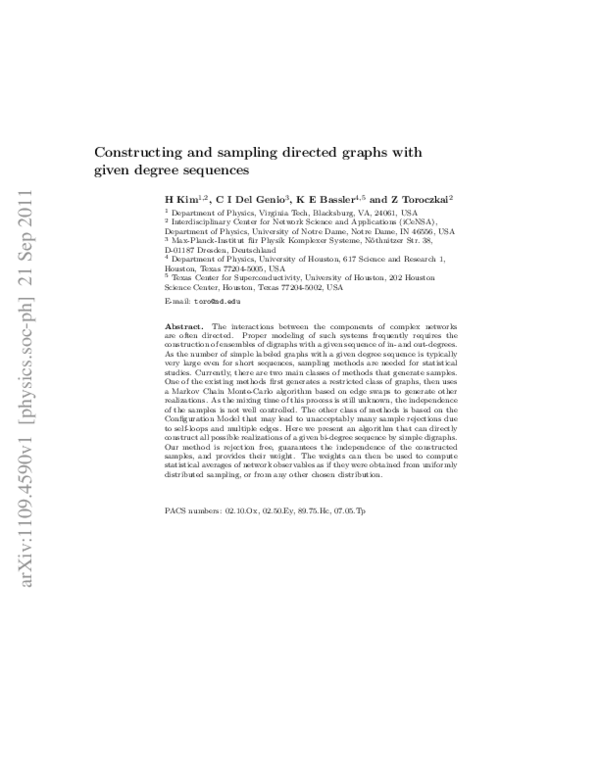 (PDF) Constructing and sampling directed graphs with given degree sequences