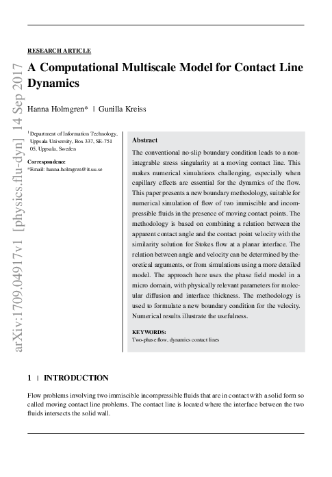 (PDF) A Computational Multiscale Model for Contact Line Dynamics | Gunilla Kreiss - Academia.edu