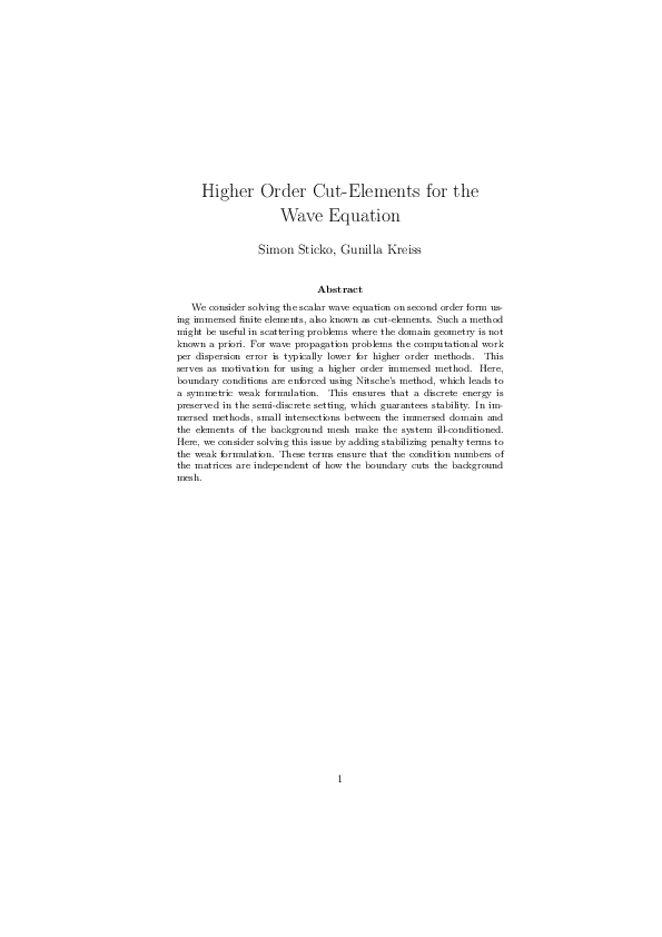 Pdf Higher Order Cut Elements For The Wave Equation