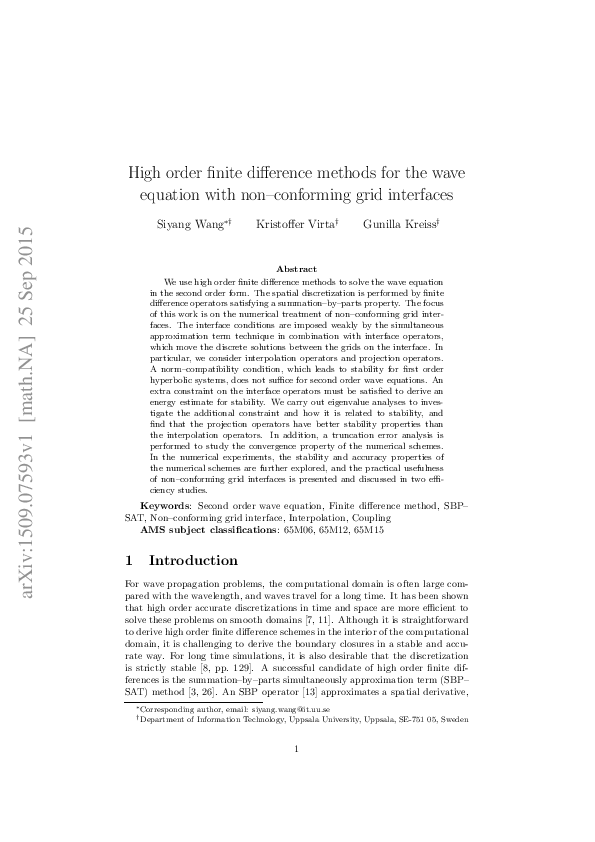 (PDF) High Order Finite Difference Methods for the Wave Equation with ...