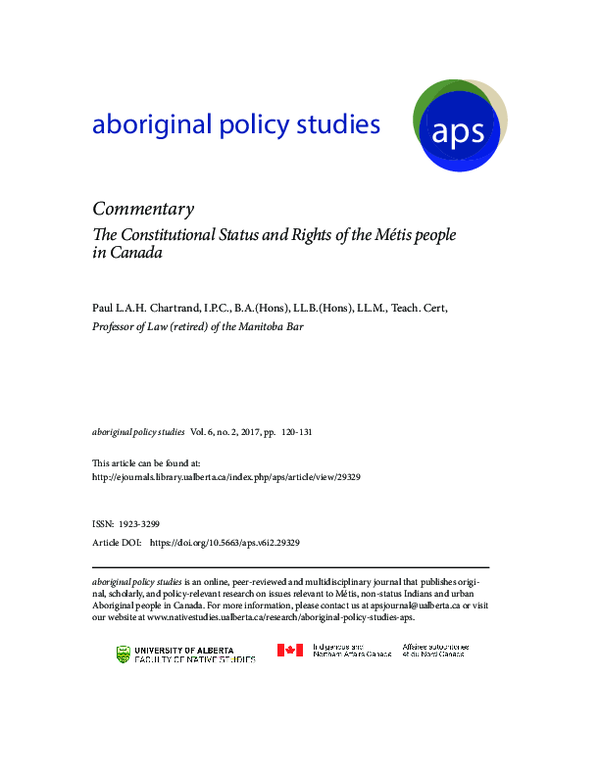 (PDF) The Constitutional Status and Rights of the Métis People in Canada