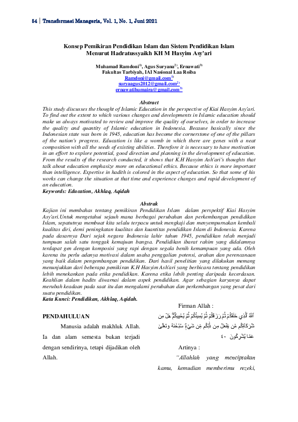 (PDF) Konsep Pemikiran Pendidikan Islam dan Sistem Pendidikan Islam Menurut Hadratussyaikh KH M ...
