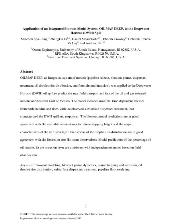 (PDF) Application of an Integrated Blowout Model System, OILMAP DEEP ...