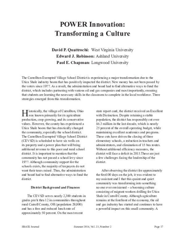 (PDF) POWER Innovation: Transforming a Culture | David Quattrochi ...
