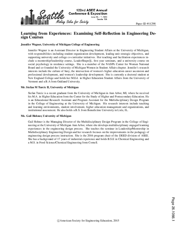 (PDF) Learning from Experiences: Examining Self-Reflection in ...