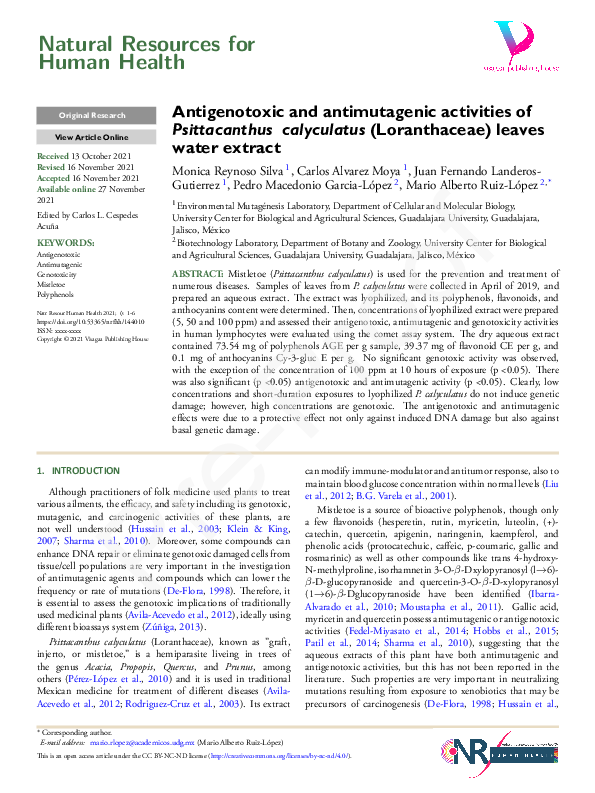 (PDF) Antigenotoxic and antimutagenic activities of Psittacanthus ...