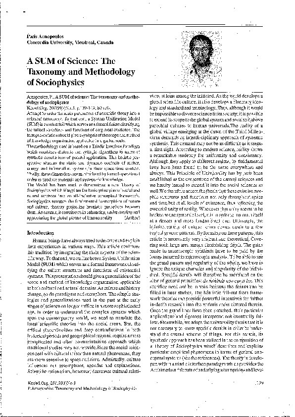 (PDF) A SUM of science: The taxonomy and methodology of sociophysics
