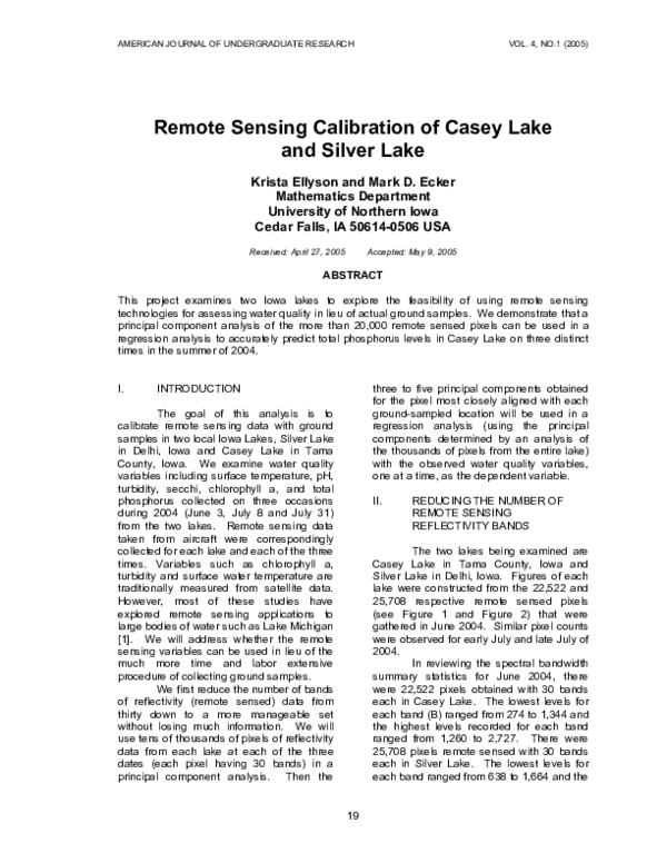 (PDF) Remote Sensing Calibration of Casey Lake and Silver Lake | mark ...