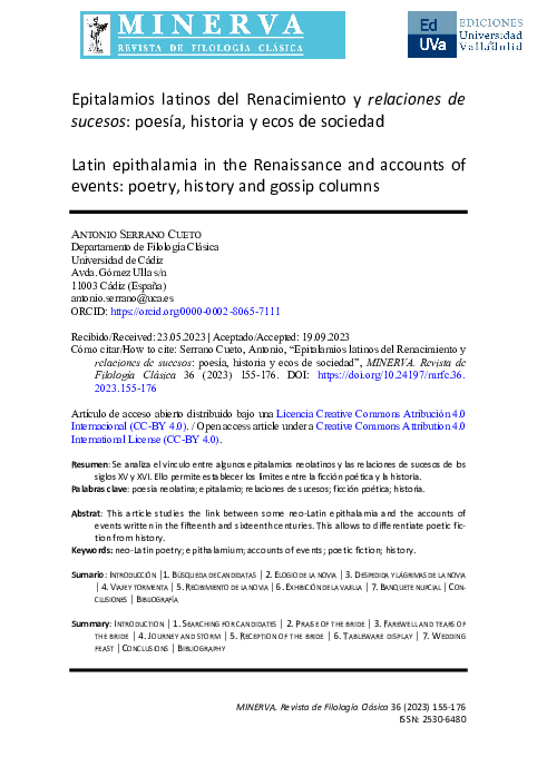 (PDF) Epitalamios latinos del Renacimiento y relaciones de sucesos ...
