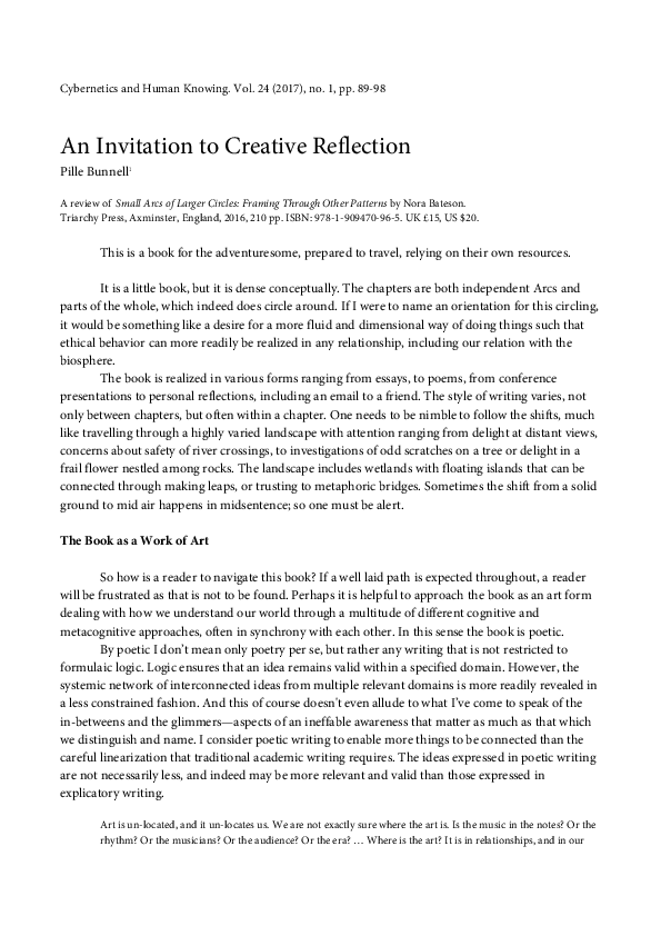 (PDF) An Invitation to Creative Reflection