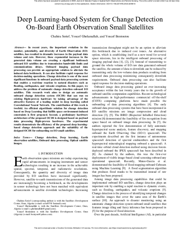 (PDF) Deep Learning-based System for Change Detection On-Board Earth Observation Small ...