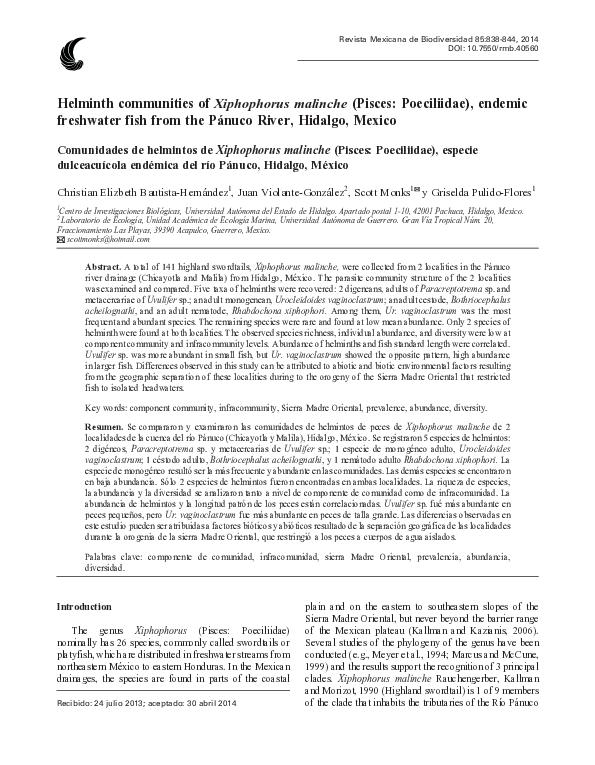 (PDF) Helminth communities of Xiphophorus malinche (Pisces: Poeciliidae ...