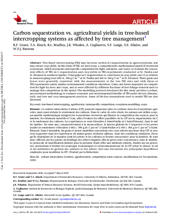(PDF) Carbon Sequestration vs Agricultural Yields in Tree-Based ...