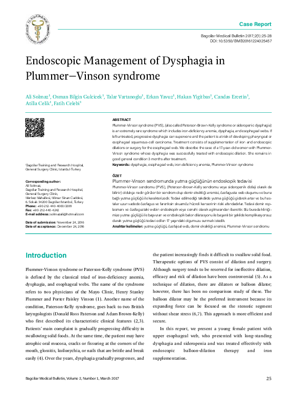 (PDF) Endoscopic management of dysphagia in plummer–vinson syndrome