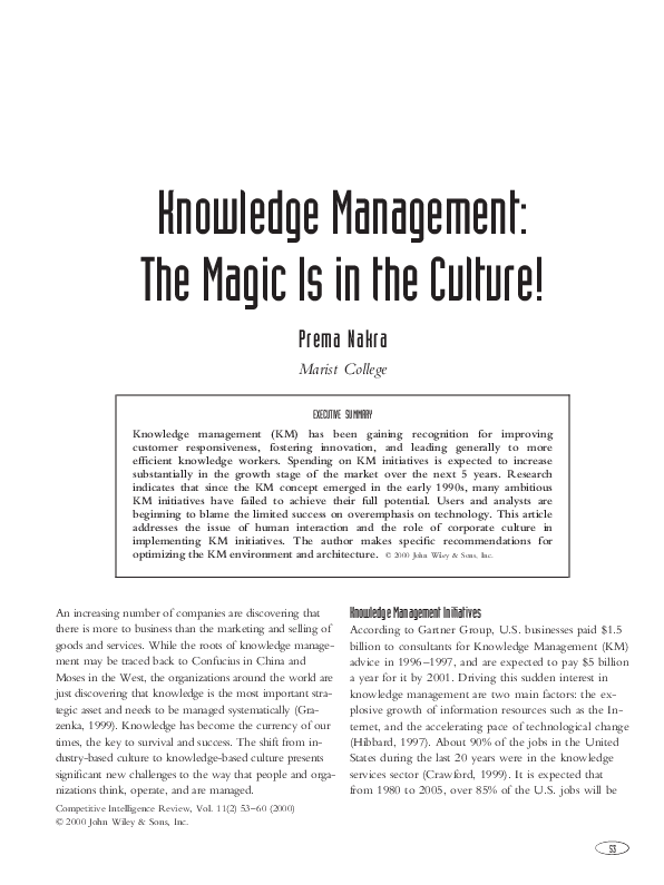 (PDF) Knowledge management: The magic is in the culture!
