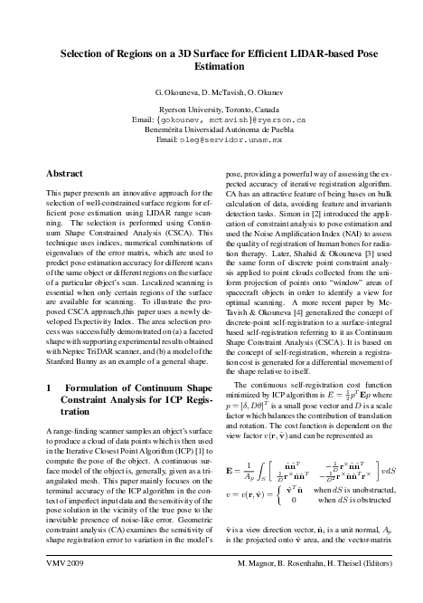 (PDF) Selection of Regions on a 3D Surface for Efficient LIDAR-based Pose Estimation