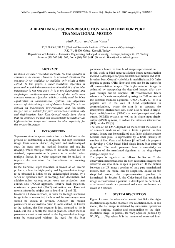 (PDF) A Blind Image Super-Resolution Algorithm For Pure Translational ... (PDF) A Blind Image Super-Resolution Algorithm For Pure Translational ...