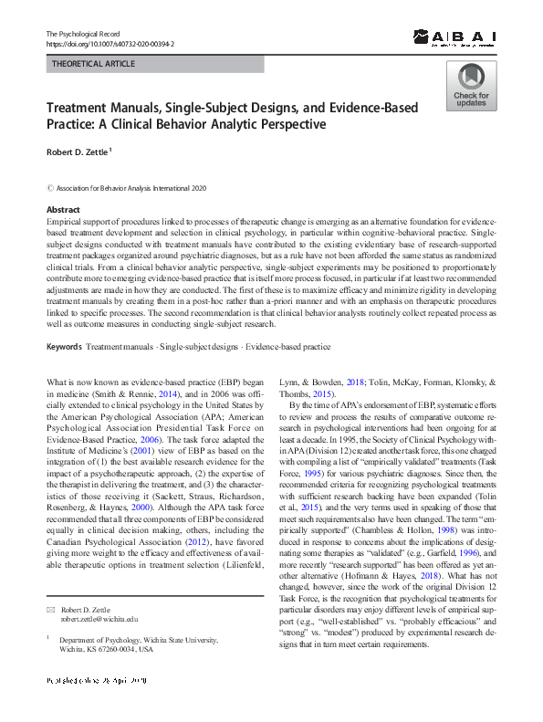 (PDF) Treatment Manuals, Single-Subject Designs, and Evidence-Based ...