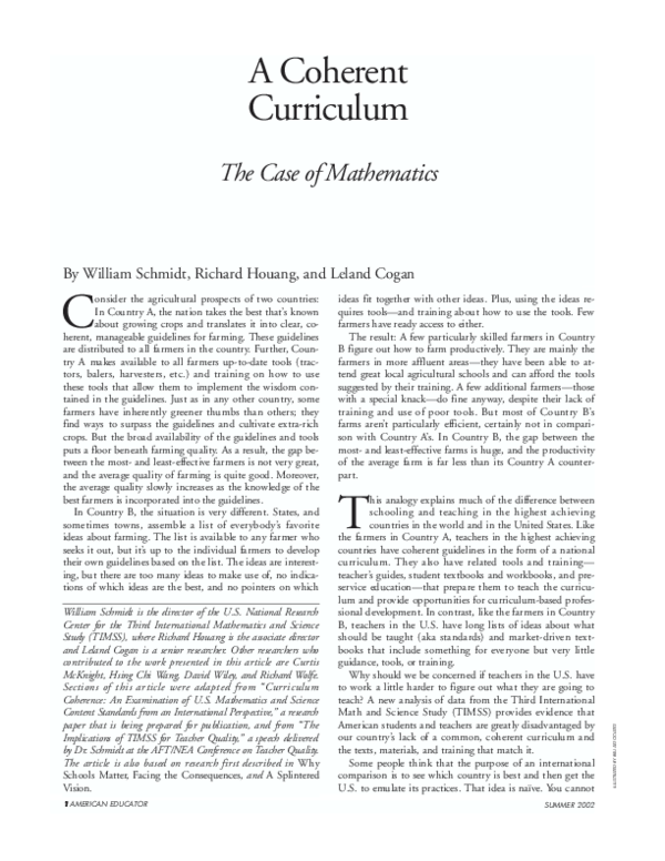 (PDF) A Coherent Curriculum: The Case of Mathematics