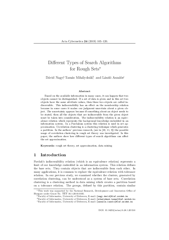 (PDF) Different Types of Search Algorithms for Rough Sets