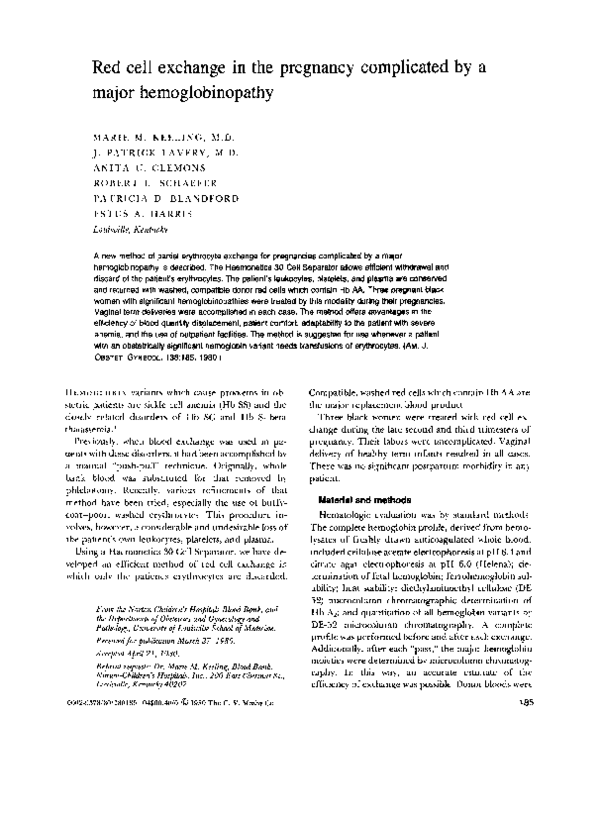 (PDF) Red cell exchange in the pregnancy complicated by a major ...