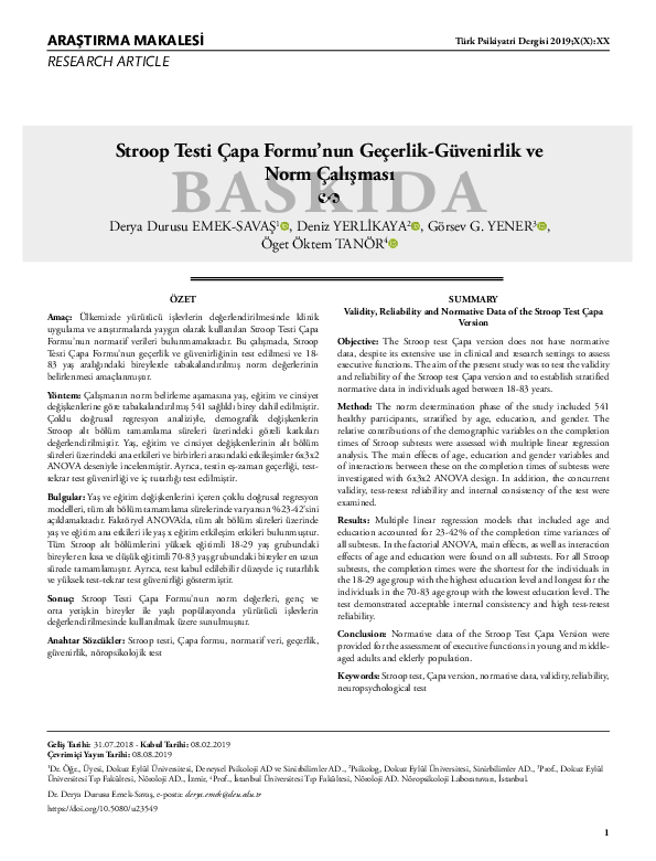 (PDF) Validity, Reliability and Normative Data of The Stroop Test Capa ...