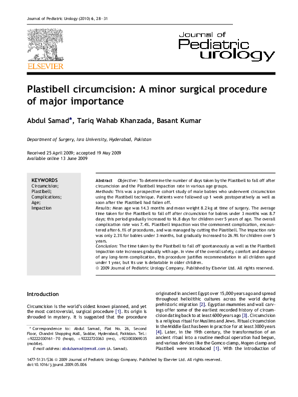 (PDF) Plastibell circumcision: A minor surgical procedure of major ...