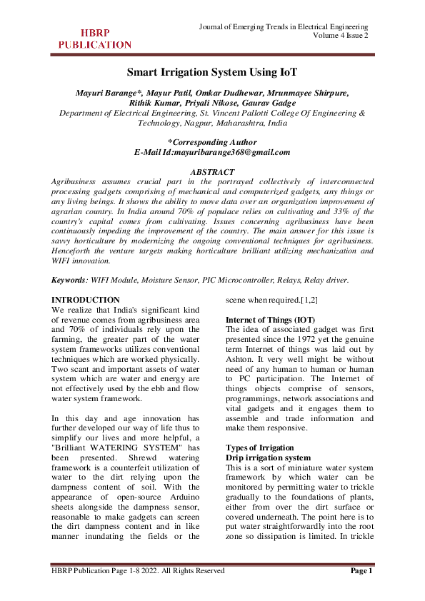 (PDF) Smart Irrigation system using IoT
