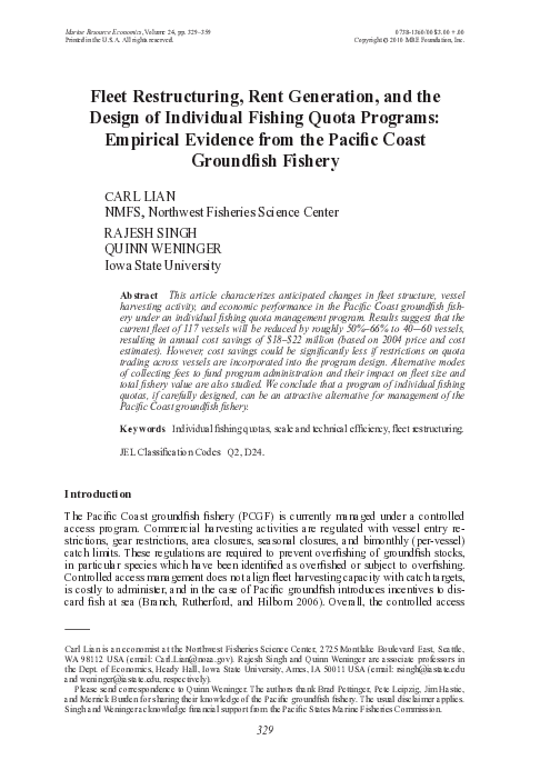 (PDF) Fleet Restructuring, Rent Generation, and the Design of Fishing ...