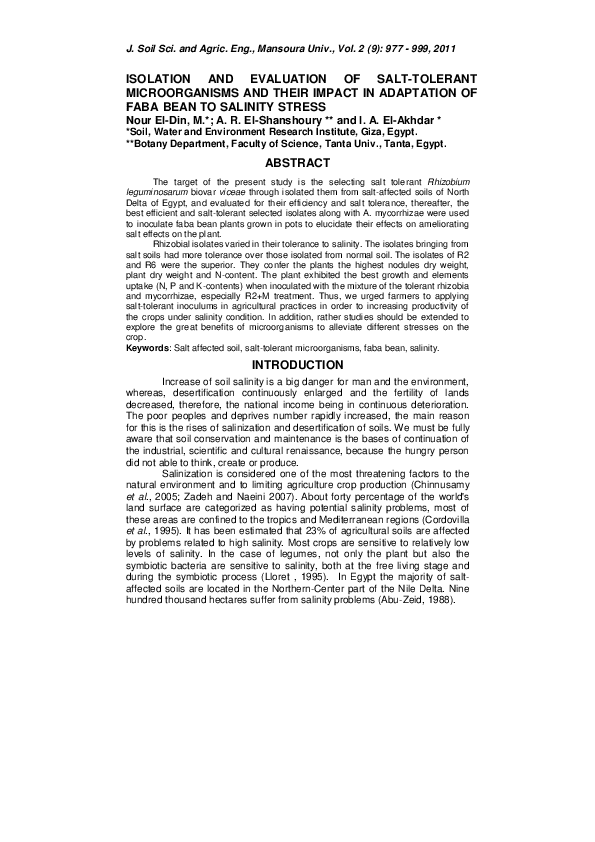 (PDF) Isolation and Evaluation of Salt-Tolerant Microorganisms and ...