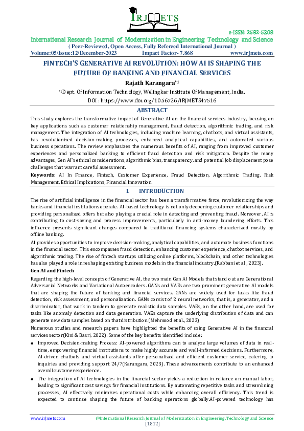 (PDF) FINTECH'S GENERATIVE AI REVOLUTION: HOW AI IS SHAPING THE FUTURE ...