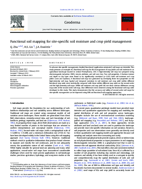 (PDF) Functional soil mapping for site-specific soil moisture and crop ...