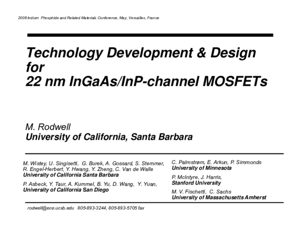 (PDF) Technology development & design for 22 nm InGaAs/InP-channel MOSFETs
