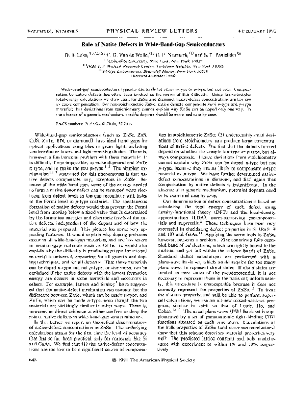 (PDF) Role of native defects in wide-band-gap semiconductors