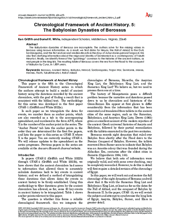 (PDF) Chronological Framework of Ancient History. 5: The Babylonian ...