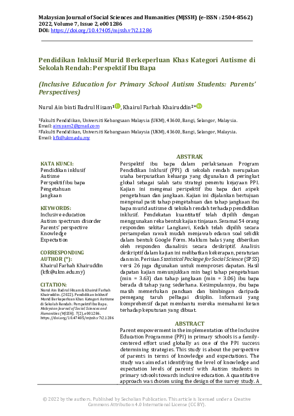 (PDF) Pendidikan Inklusif Murid Berkeperluan Khas Kategori Autisme di ...